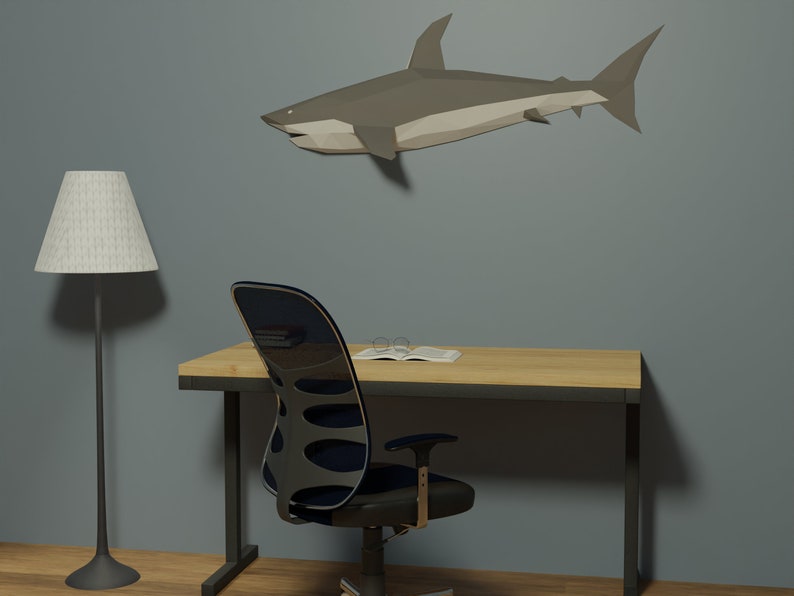 DIY 3D Papercraft Shark Decor Facing Left, Printable Origami Animal ...