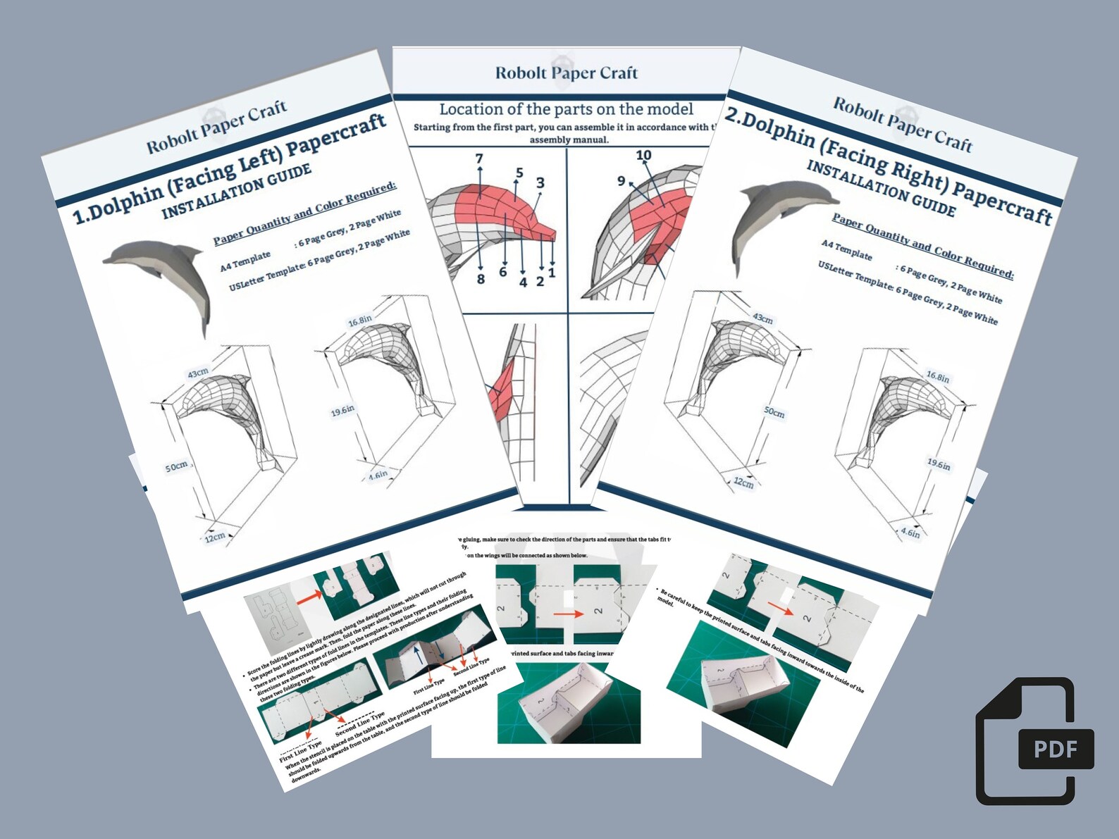 Papercraft Dolphin PDF Template 2 Dolphin Digital Files for - Etsy