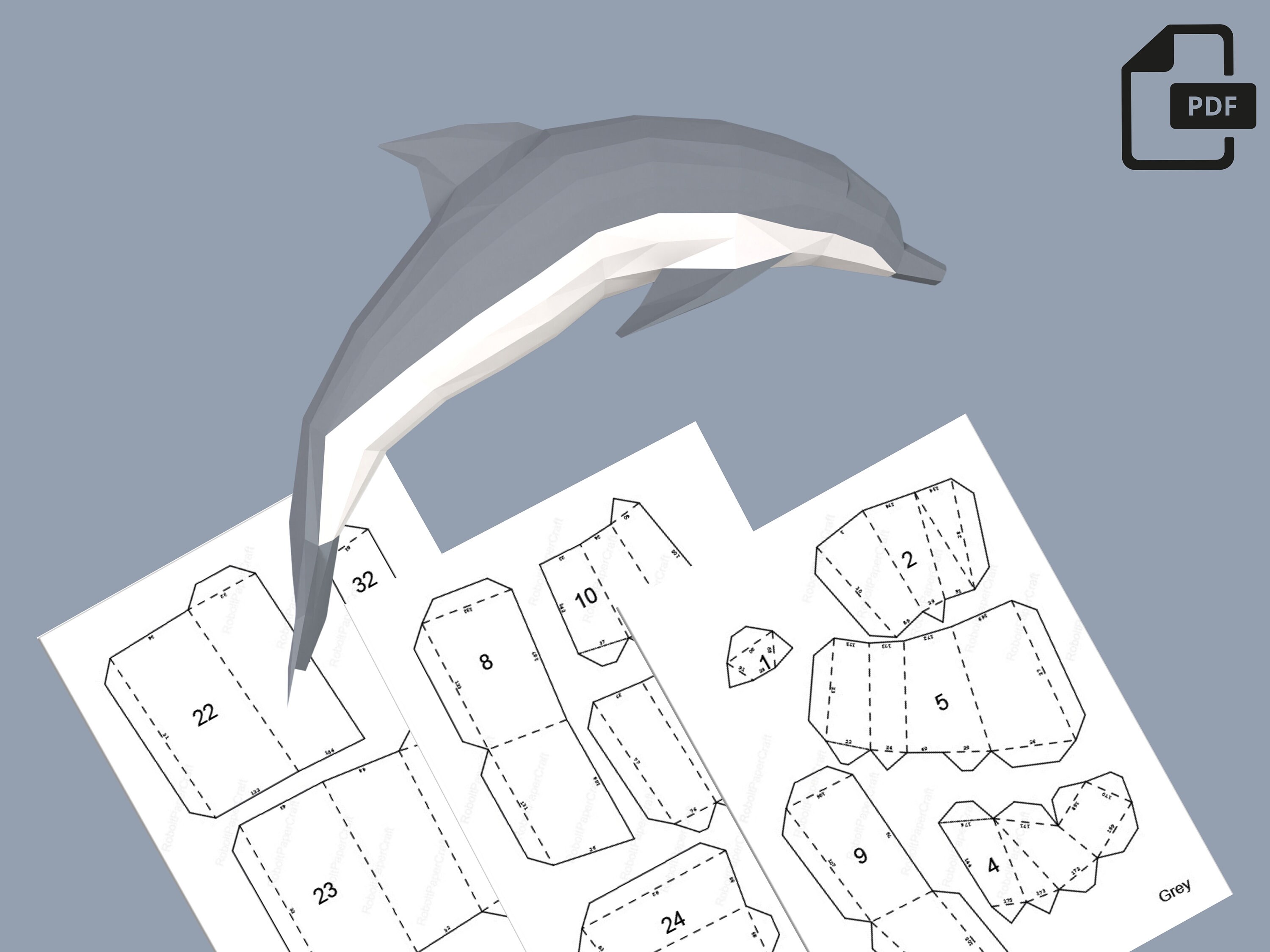Origami Dolphin Papercraft Template: 3D DIY Wall Art (digital Download ...