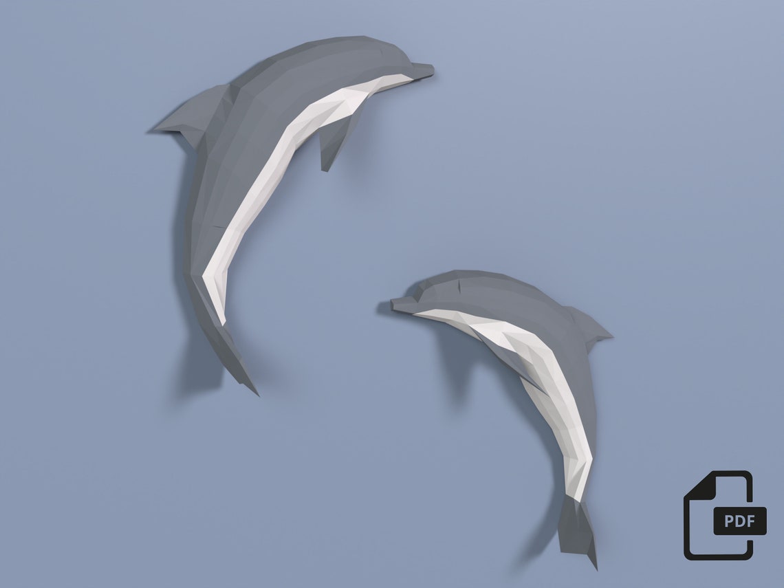 Papercraft Dolphin PDF Template 2 Dolphin Digital Files for - Etsy