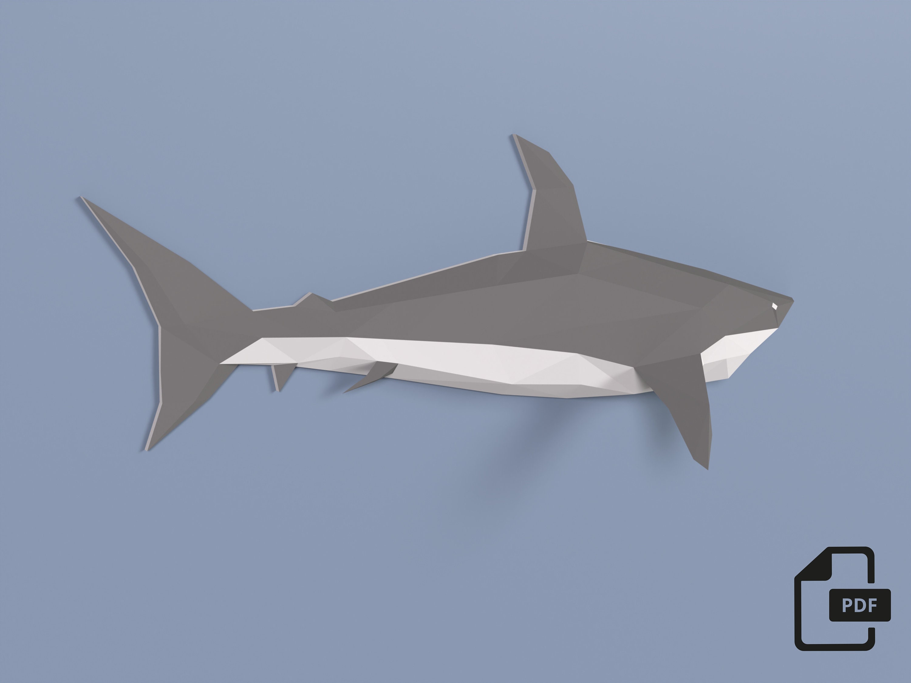 3D Papercraft Shark: DIY Origami Sculpture, Wall Decor (PDF Template ...