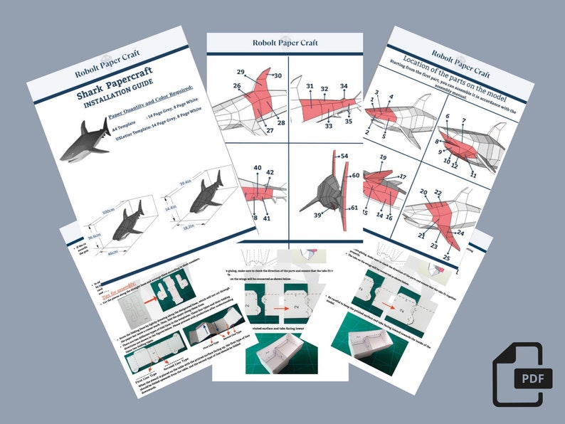 3D Shark Papercraft Wall Art: DIY Origami Sculpture (PDF Template) - Etsy