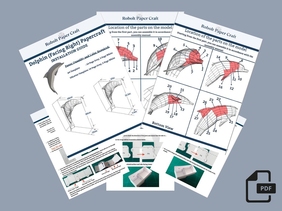 Papercraft Dolphin Origami Template V1 Animal Sculpture - Etsy