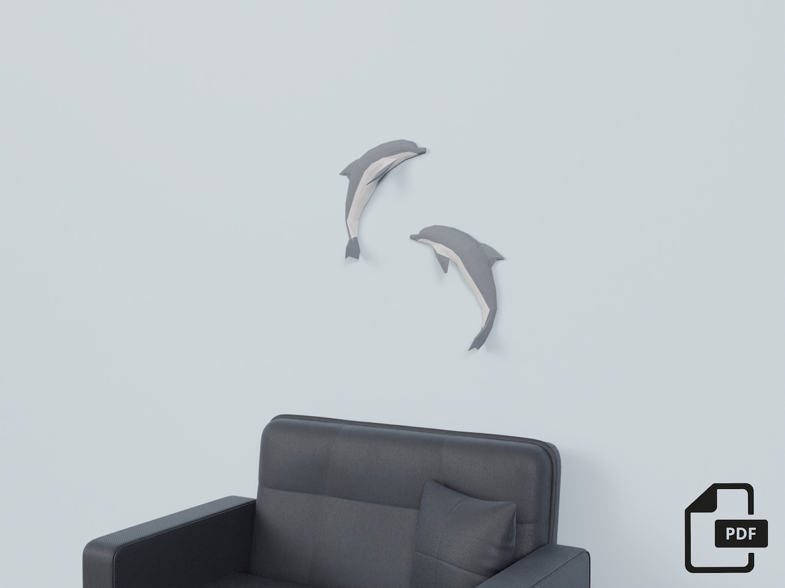 Papercraft Dolphin PDF Template 2 Dolphin Digital Files for - Etsy