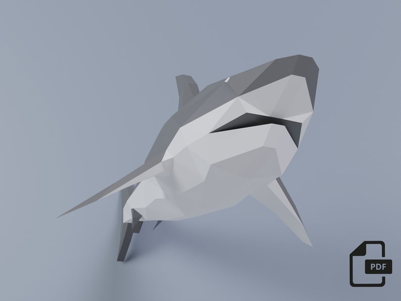 DIY 3D Shark Papercraft Wall Art, Printable Origami Animal Sculpture ...