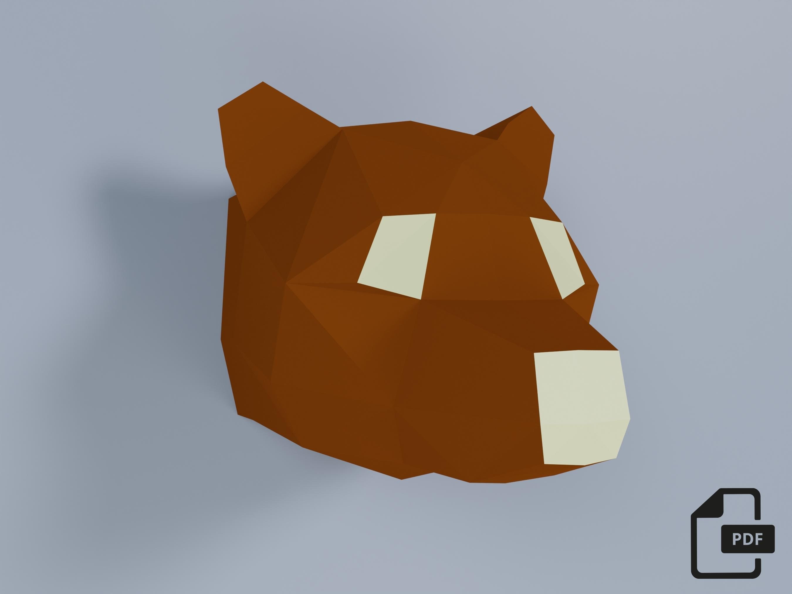 DIY 3D Papercraft Bear Head, Printable Origami Animal Sculpture PDF ...