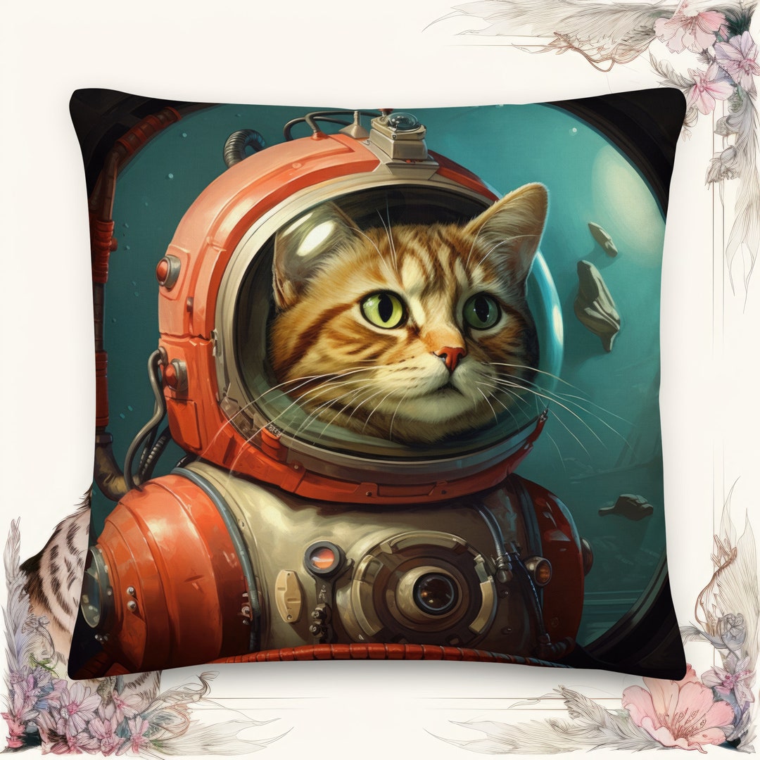 Retro 1950s Sci-fi Cat Astronaut Cushion: Vintage Space Kitty - Etsy