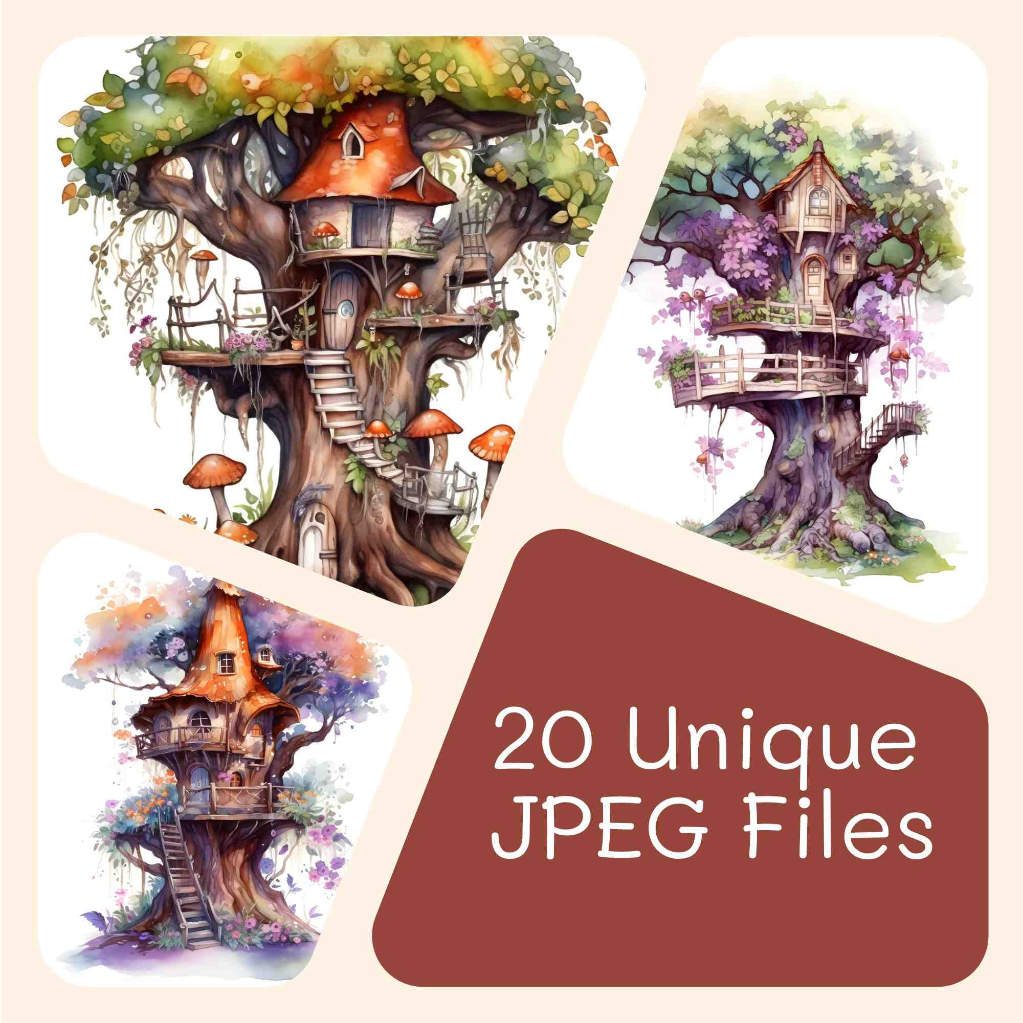 Watercolor Fairy Tree House Clip Art Digital Illustrations 18 - Etsy