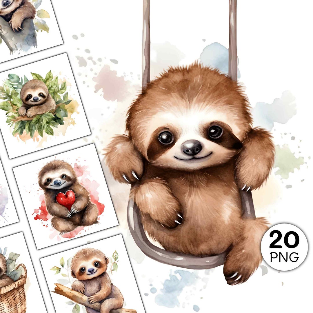 Adorable Watercolor Sloth Baby Clipart Bundle, Crafts and Designs ...