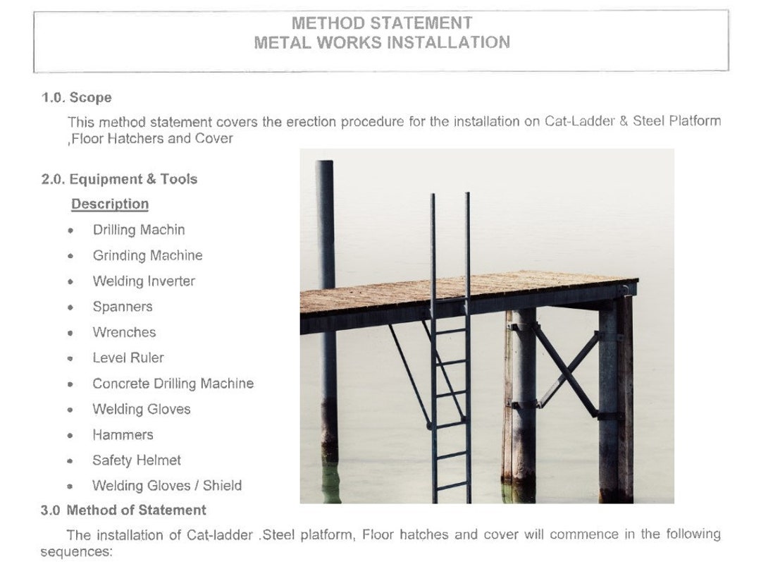 Method Statement of Metal Work Installation - Etsy