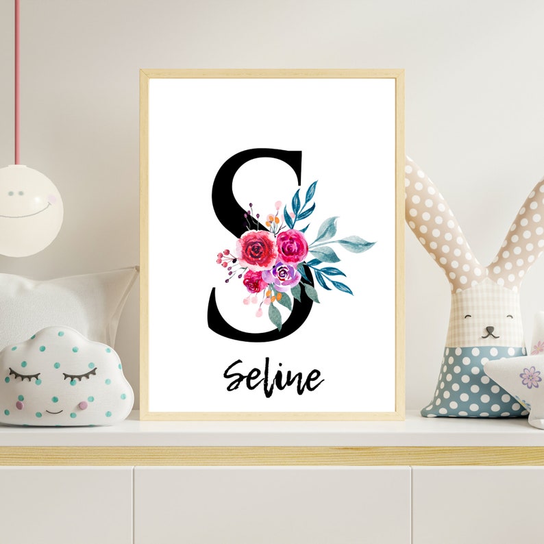 Custom Flower Initial Print Alphabet Name Digital Print for - Etsy