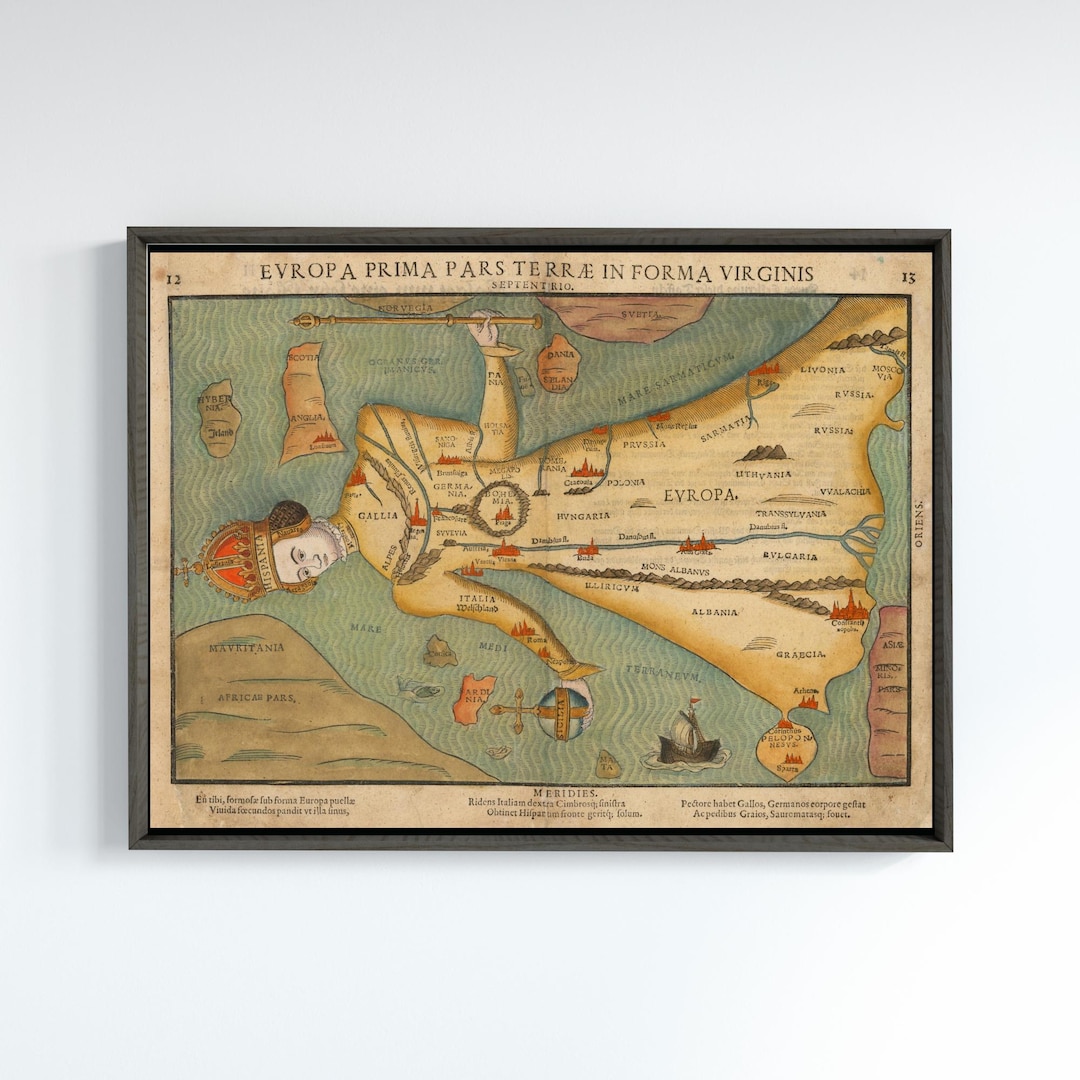 Anthropomorfic Map of Europe 1580 Wall Art Vintage Antique Historical ...