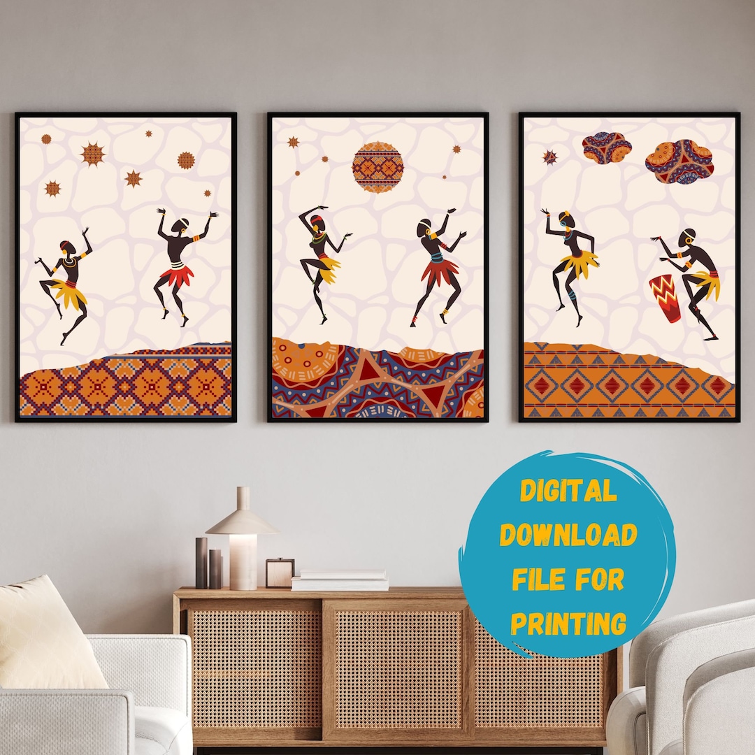 African Dancers Set of 3 Printable Wall Art Ethnic Dance Graphic Poster ...