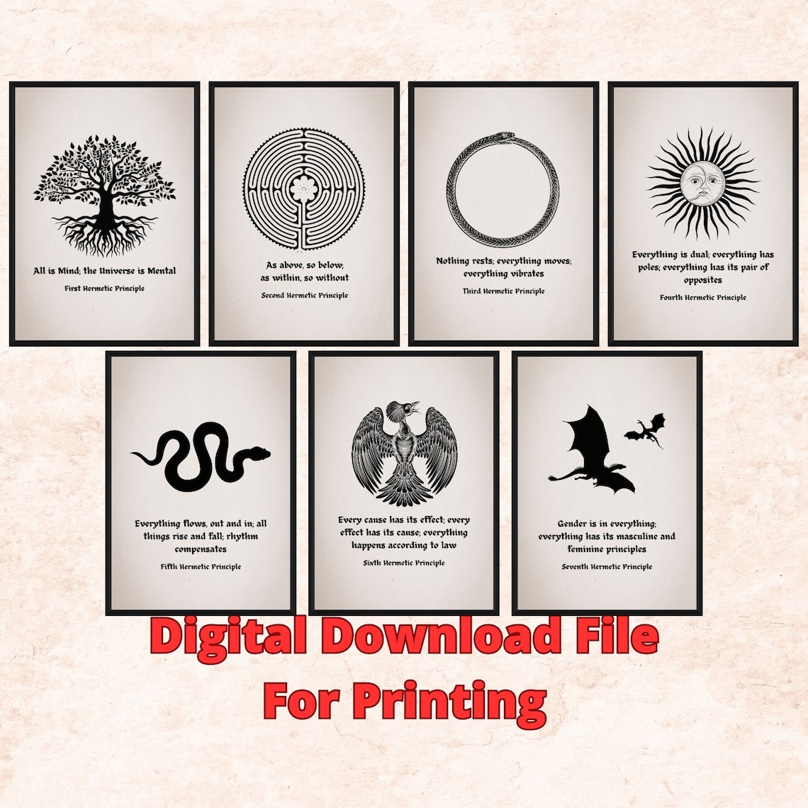 Hermetic Principles Set of 7 Printable Wall Art Alchemy Mystical Poster ...