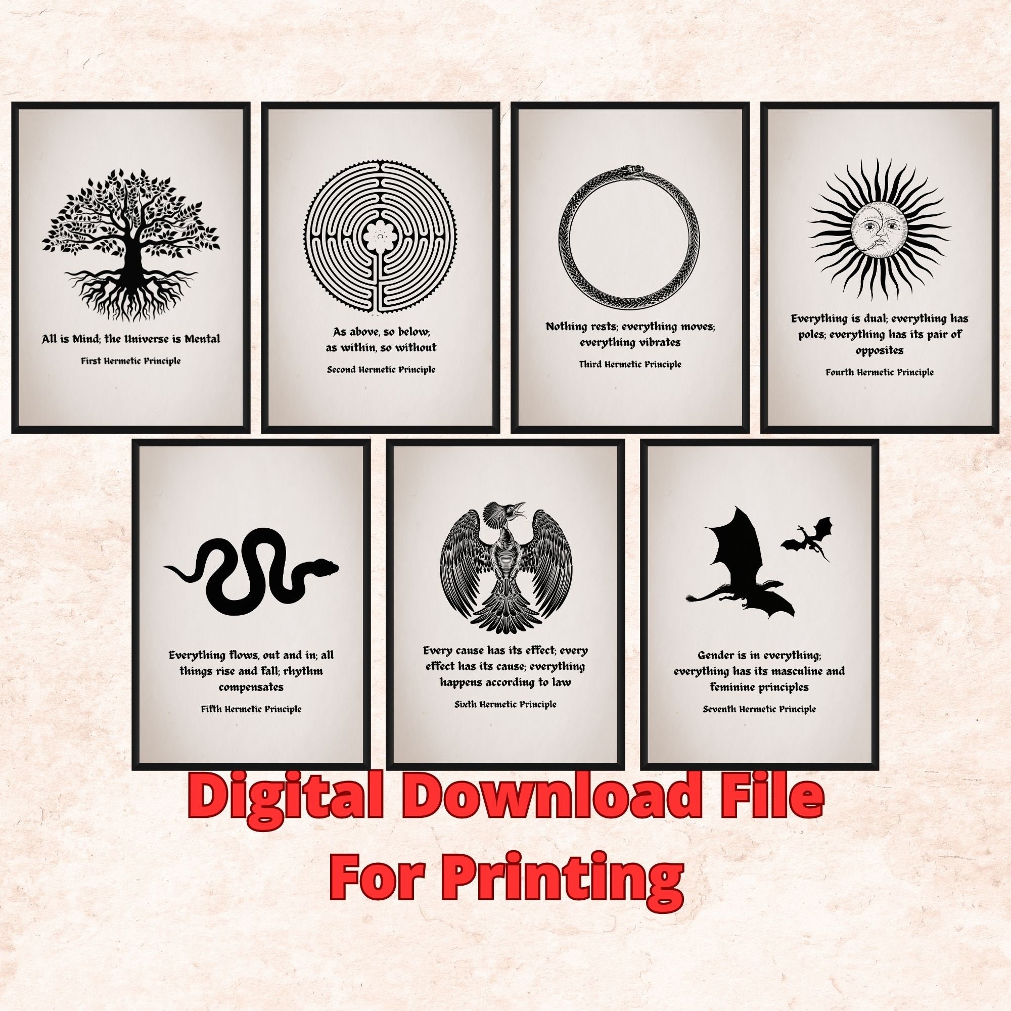 Hermetic Principles Set of 7 Printable Wall Art Alchemy Mystical Poster ...