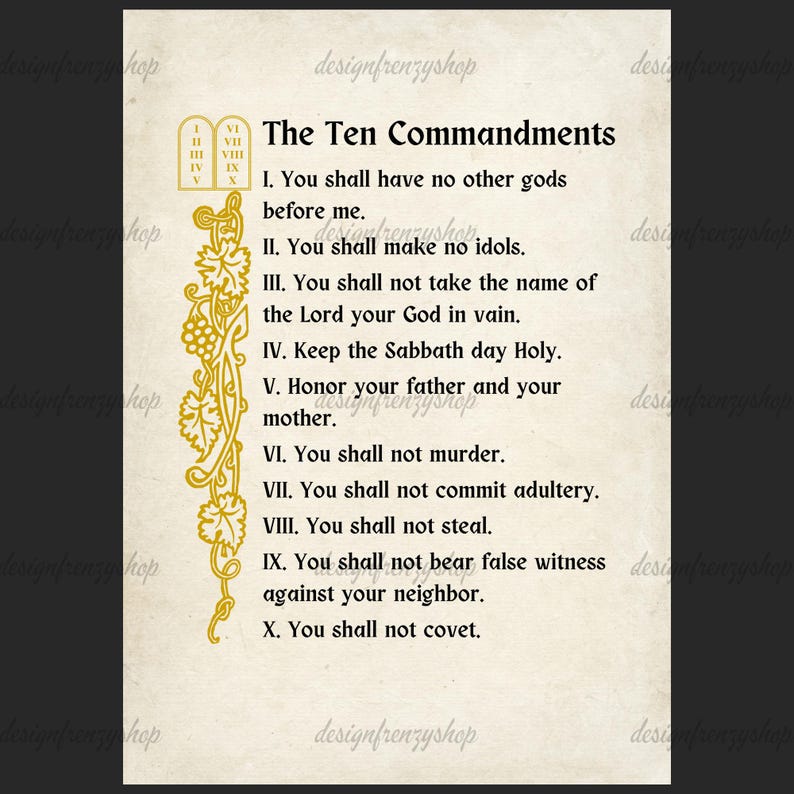 The 10 Commandments Printable Wall Art Christian Religious Verse ...