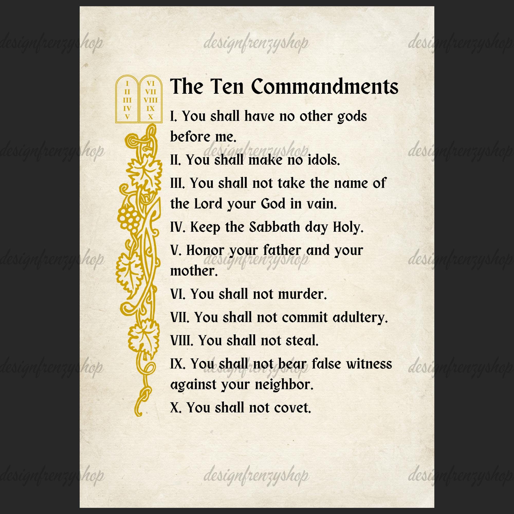 The 10 Commandments Printable Wall Art Christian Religious Verse ...