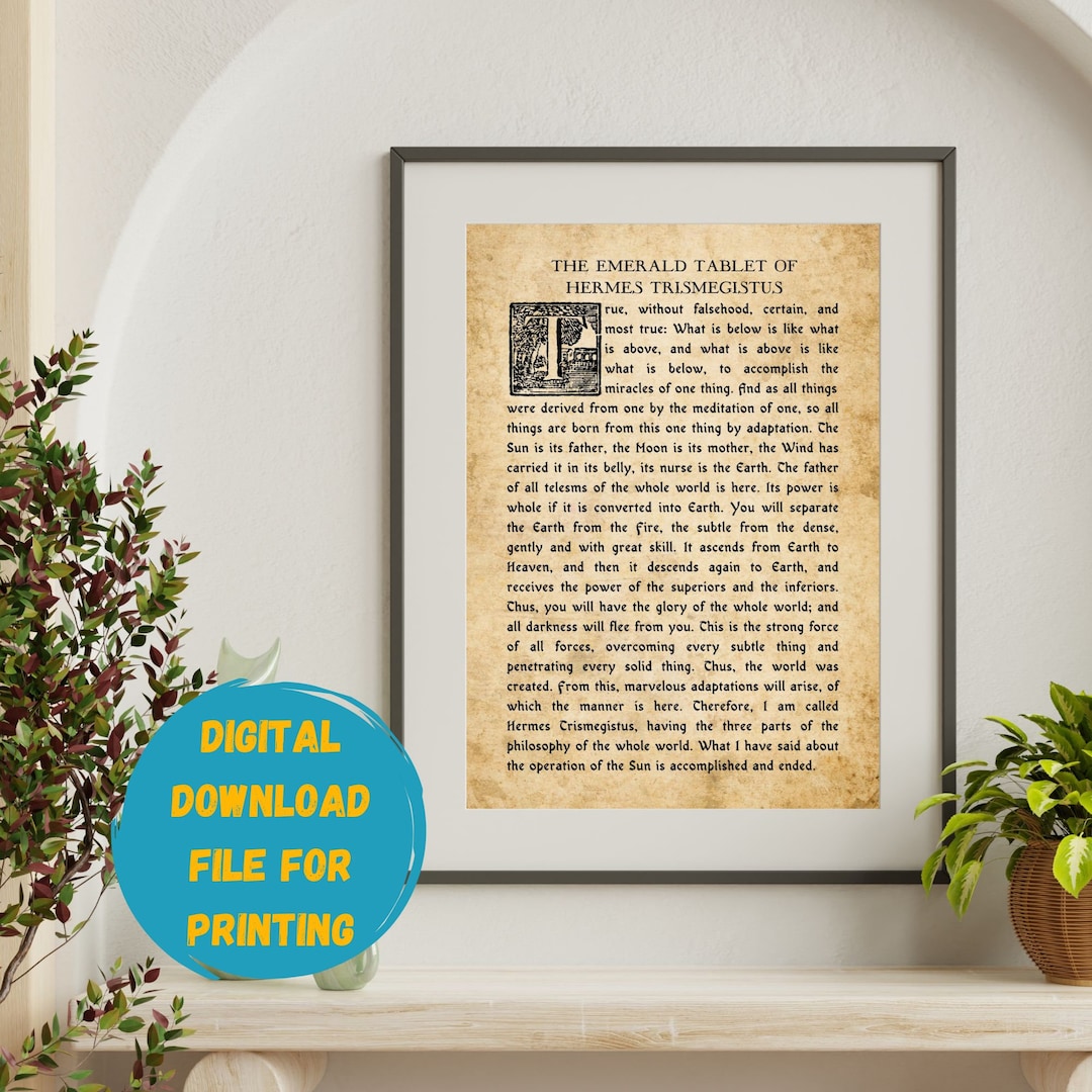The Emerald Tablet of Hermes Trismegistus Printable Wall Art Tabula ...