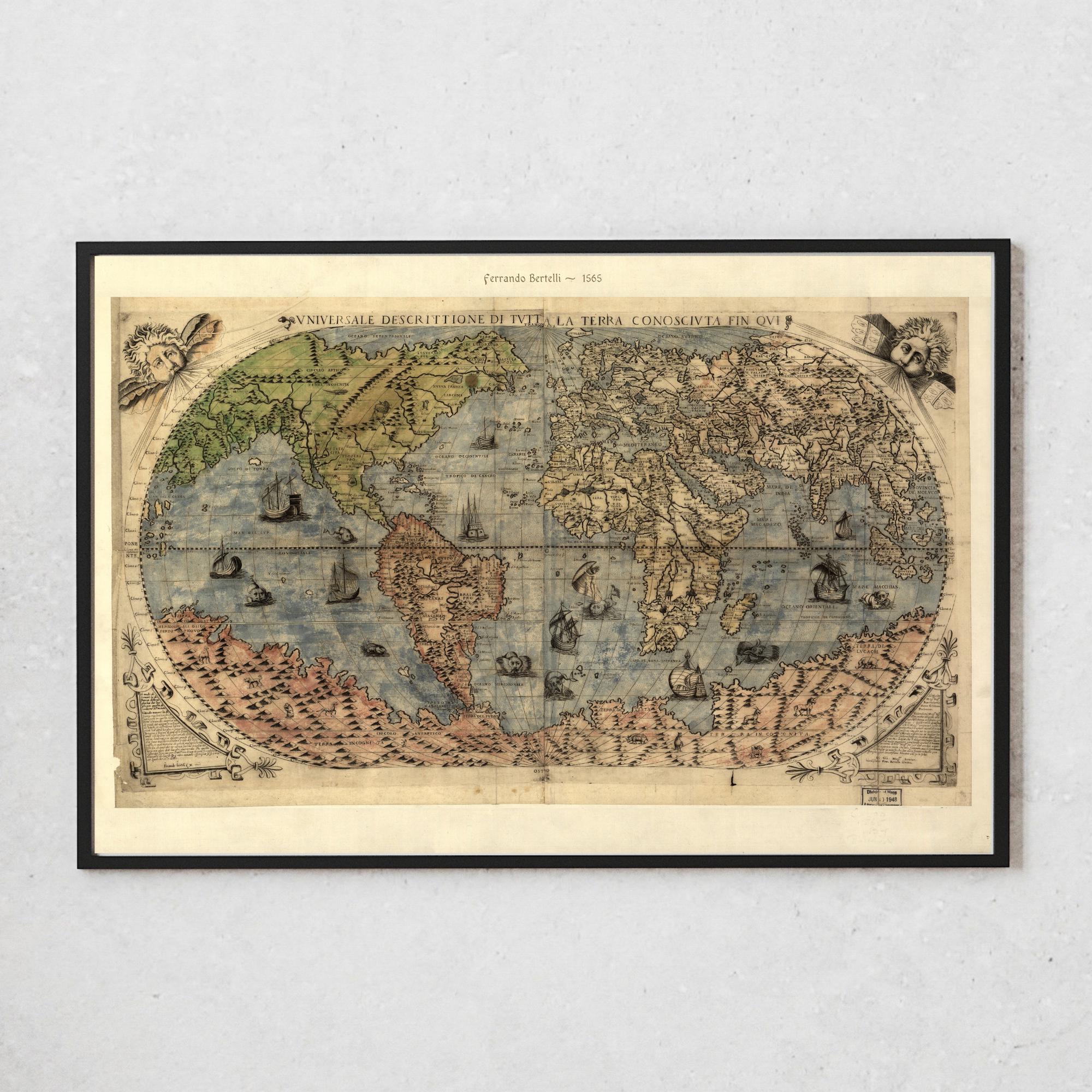 Historical World Map Wall Art Old Vintage Cartography Rare Antique ...