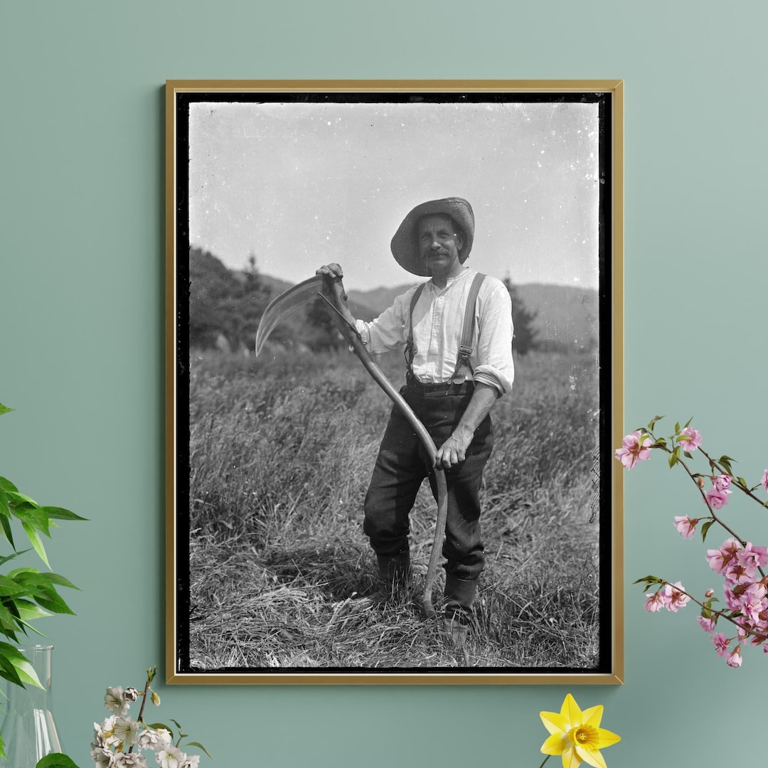 Reaper Wall Art Vintage Farmer Black and White Photo Historical ...