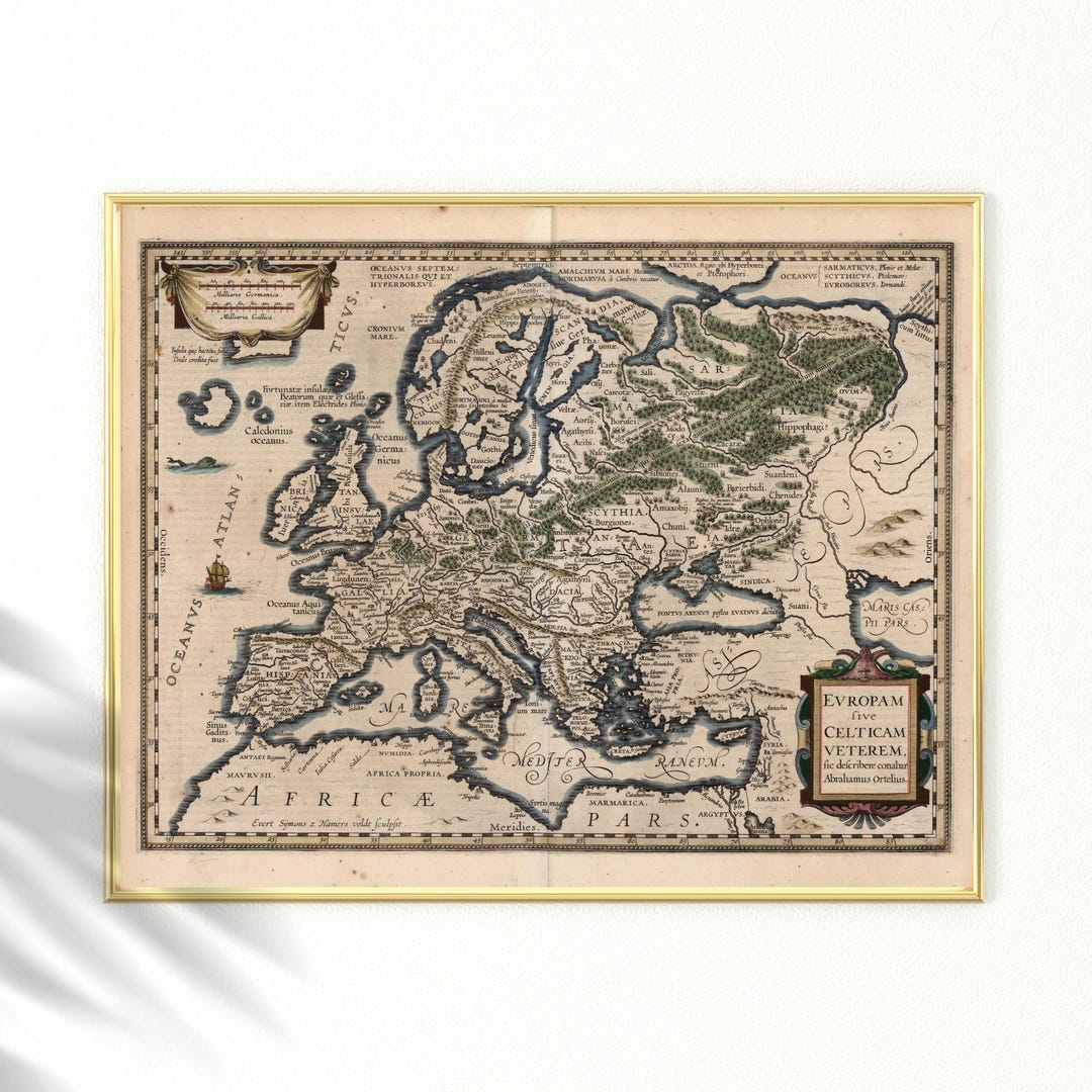 Ancient Celtic Europe Map Wall Art Historical Old Vintage Cartography ...