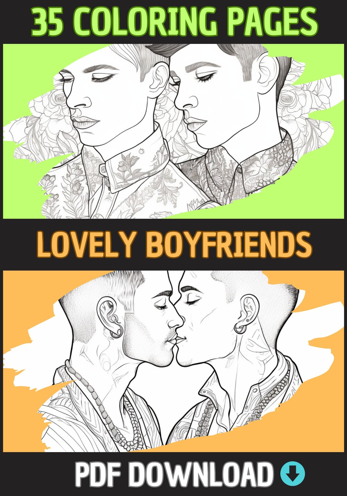 Lovely Boyfriends Coloring Pages : 35 Pages Adult Coloring - Etsy