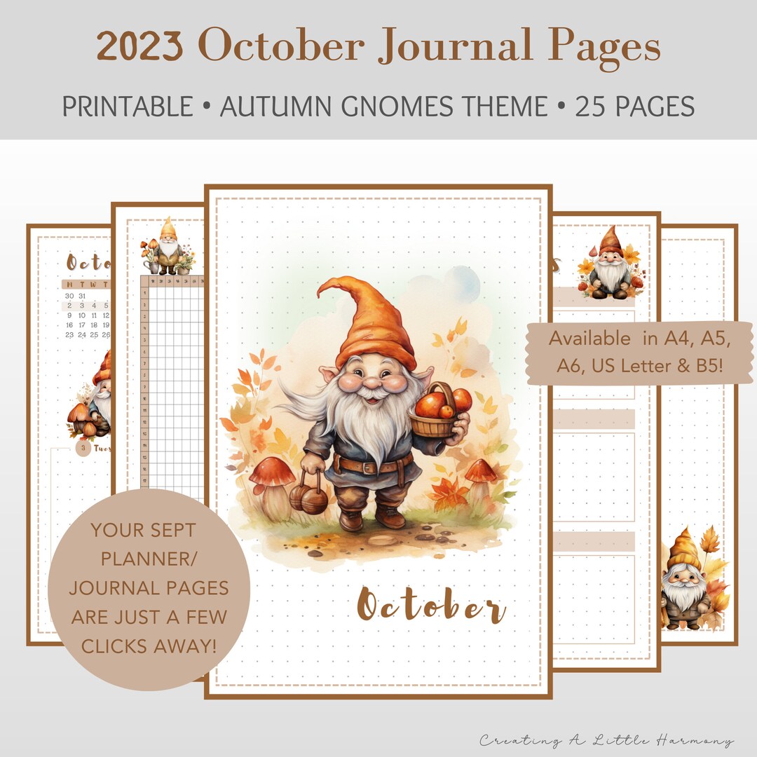 October 2023 Printable Planner Kit Autumn Gnomes Theme - Etsy