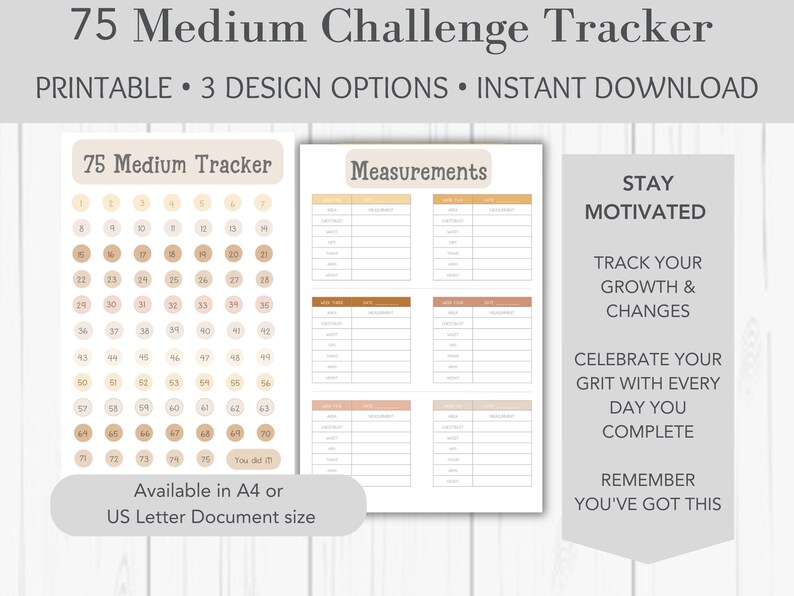 75 Medium Challenge Tracker | Boho 75 Medium | 75 Medium Challenge ...