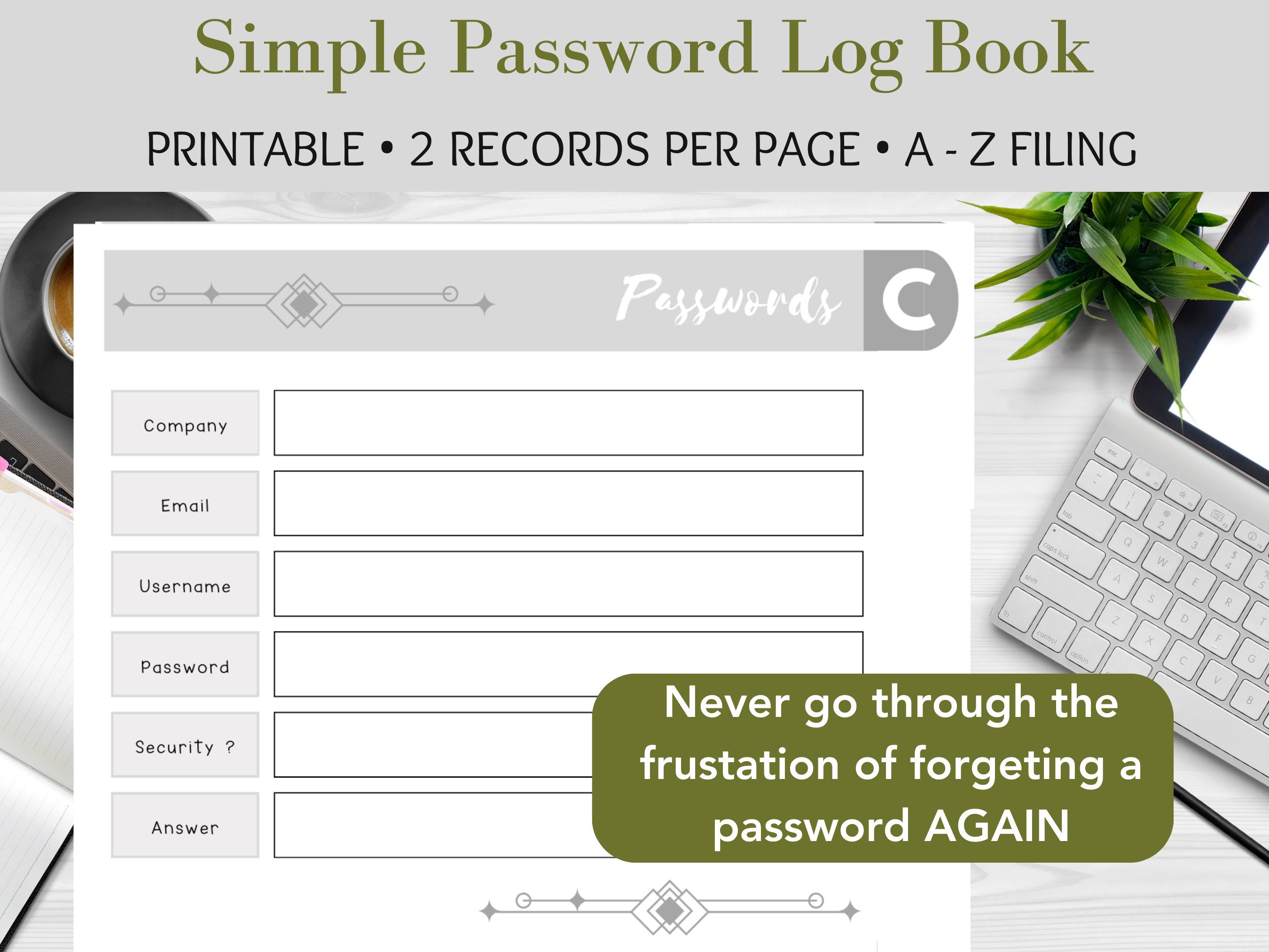 Printable Password Log Book Password List Easy Password Organisation ...