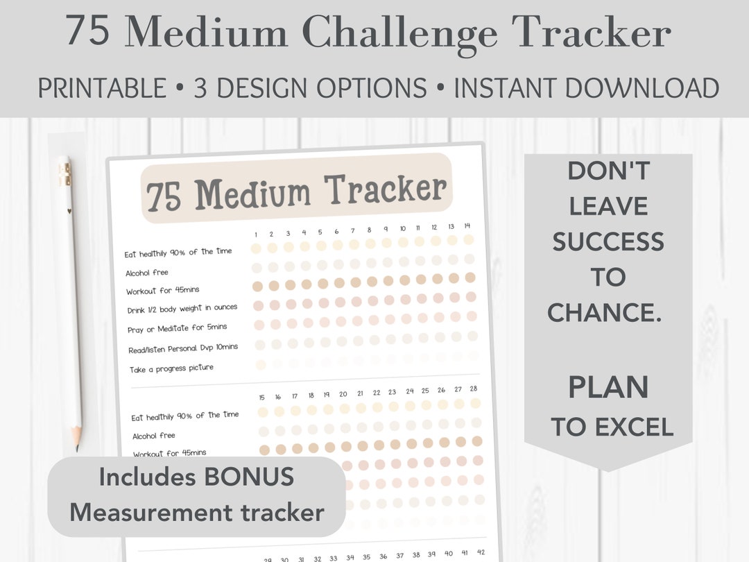 75 Medium Challenge Tracker | Boho 75 Medium | 75 Medium Challenge ...