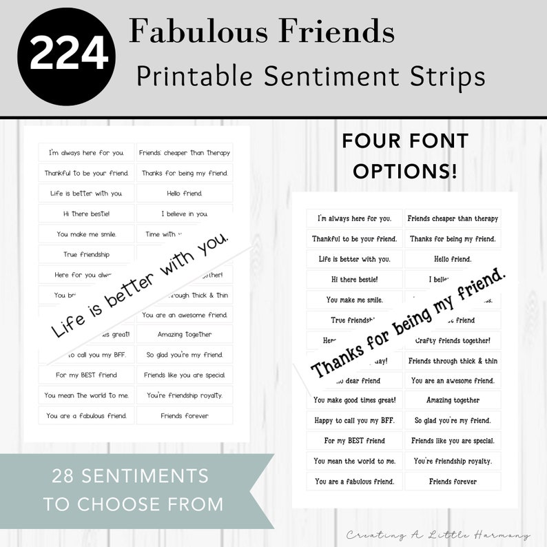 Printable Friendship Sentiment Strips, Black and White Sentiment Strips ...