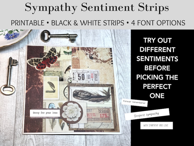 Printable Sympathy Sentiment Strips | Black and White Sentiment Strips ...