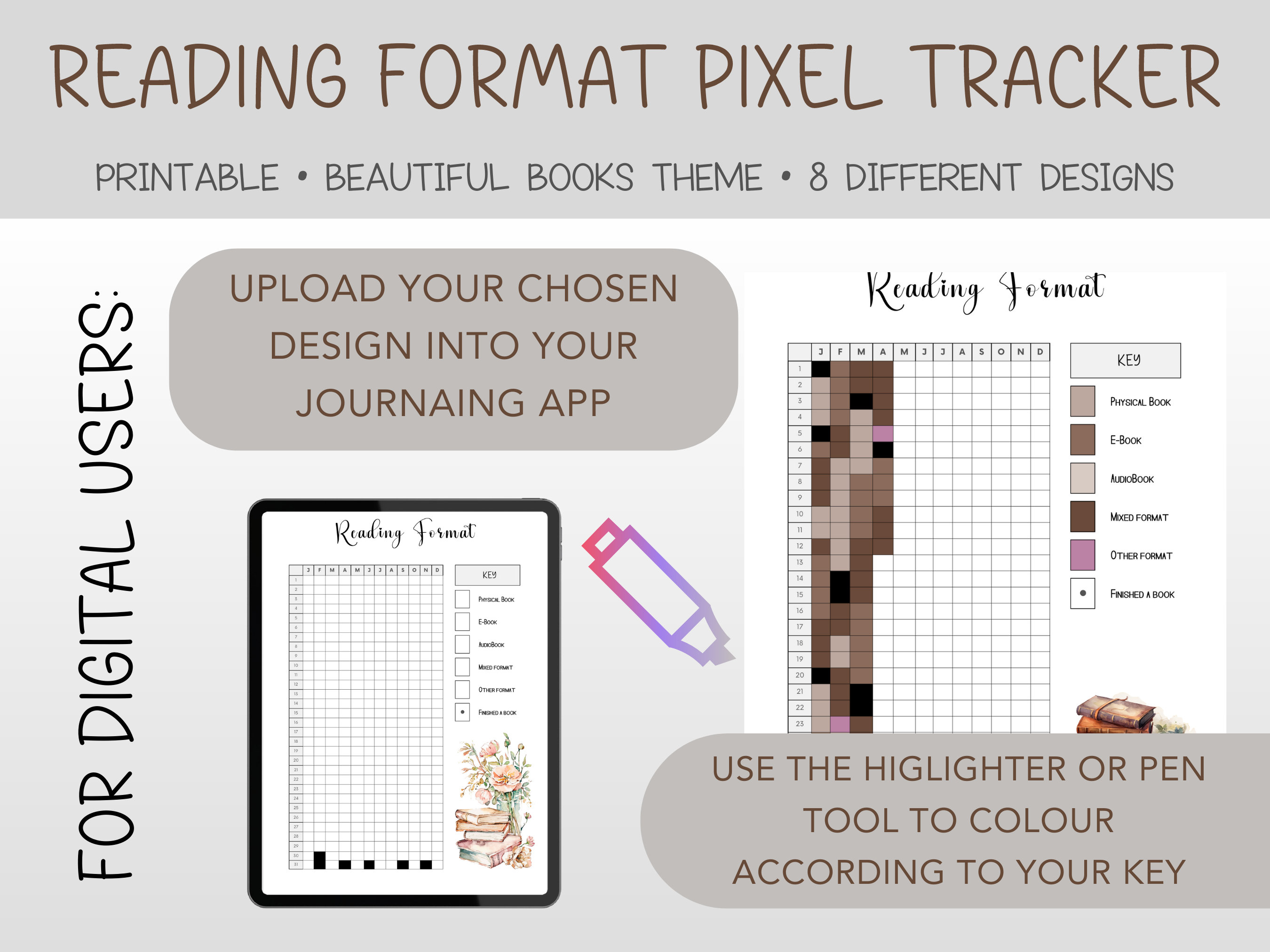 Reading Format Pixel Tracker, Reading Journal Spread, Daily, Monthly ...