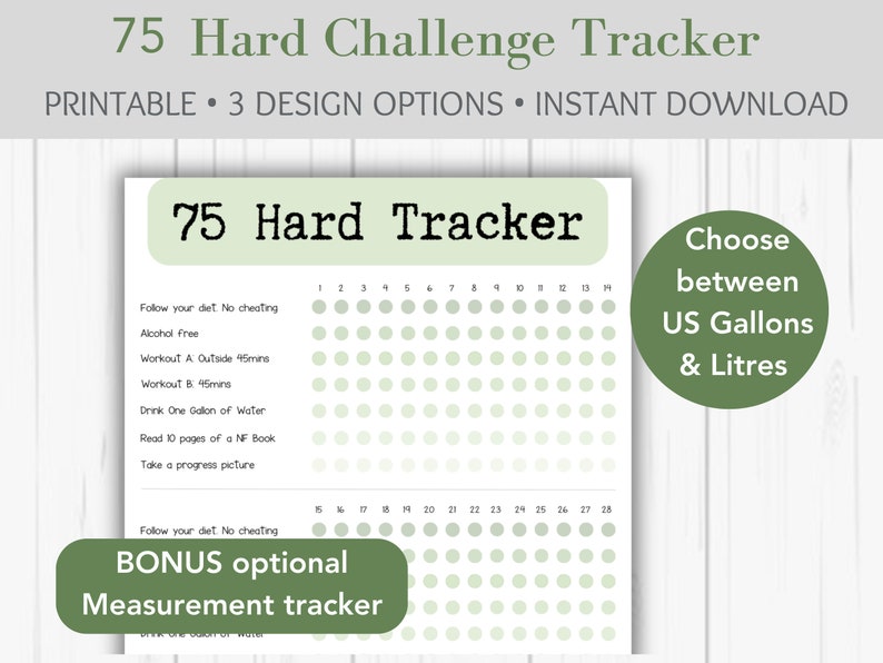 75 Hard Challenge Tracker Green 75 Hard Theme 75 Hard Challenge ...