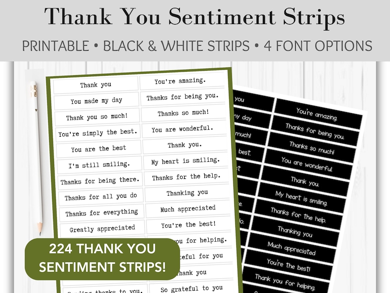 Printable Thank You Sentiment Strips | Black and White Sentiment Strips ...