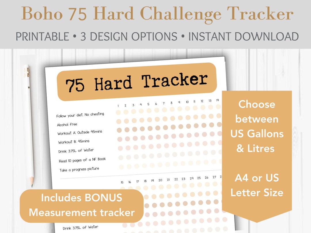 75 Hard Challenge Tracker Boho 75 Hard 75 Hard Challenge Checklist ...