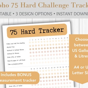 75 Hard Challenge Tracker Boho 75 Hard 75 Hard Challenge Checklist ...