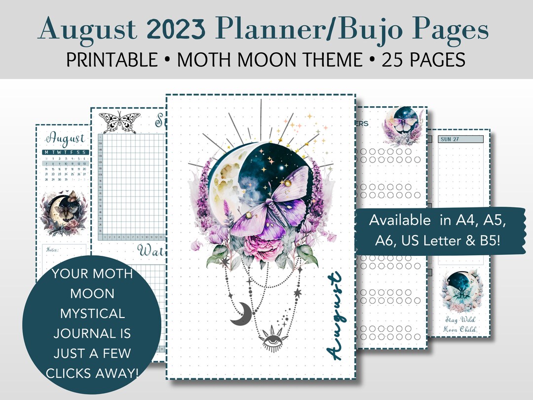2023 August Planner Pages Moth Moon Theme August Bujo - Etsy
