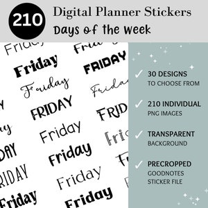 210 Days of the Week Digital Stickers Digital Stickers for Planners ...