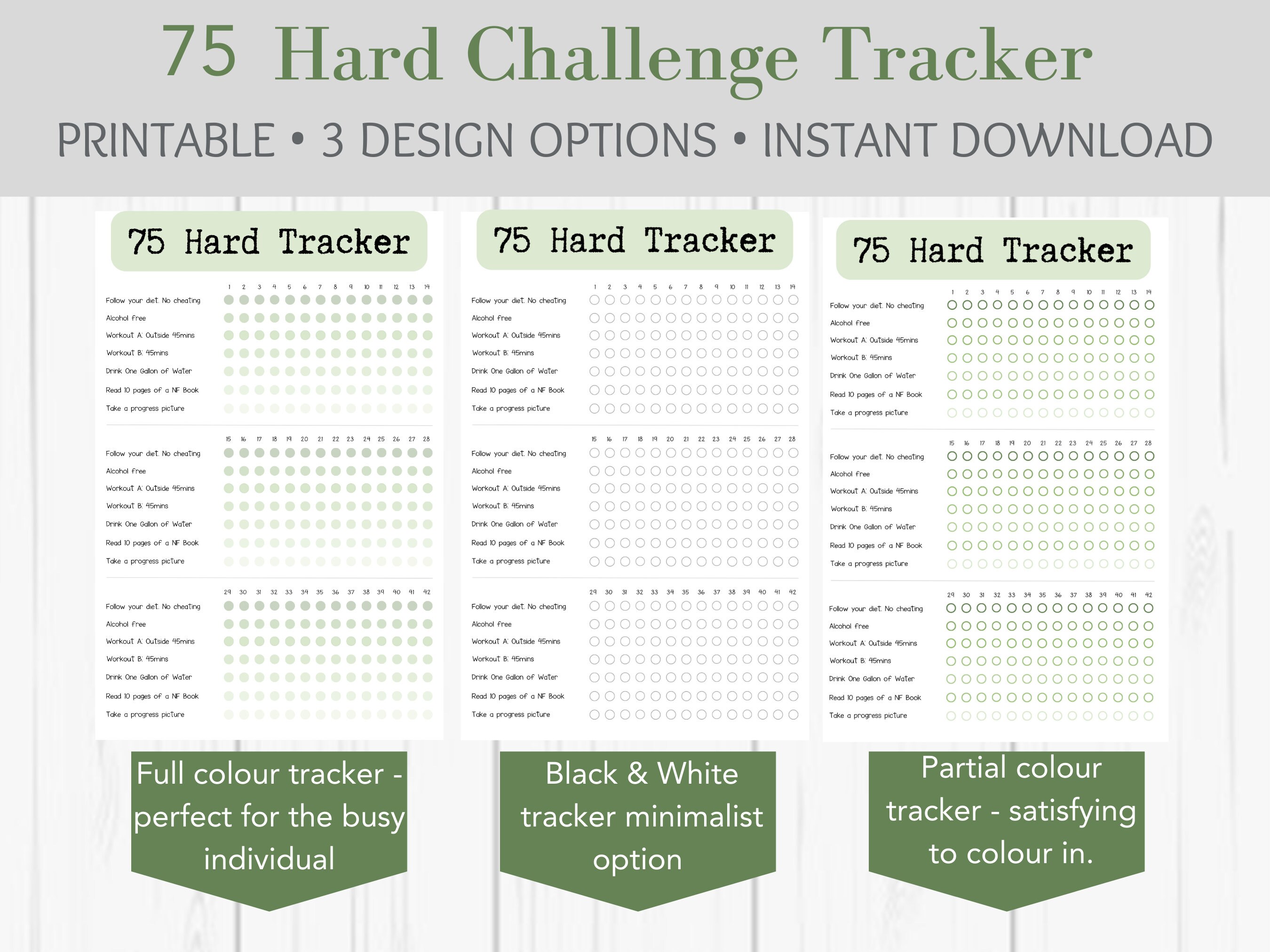 75 Hard Challenge Tracker Green 75 Hard Theme 75 Hard Challenge ...