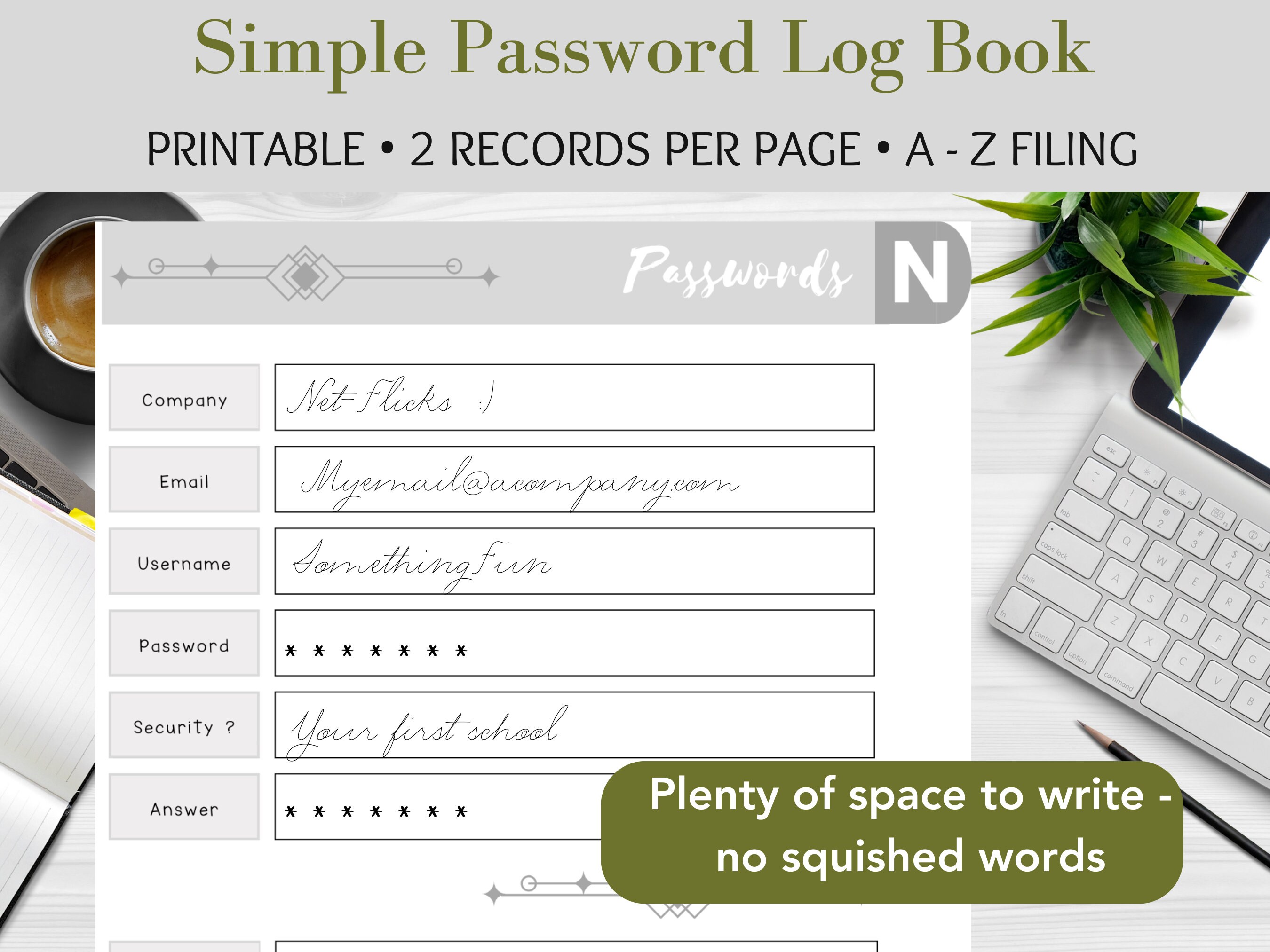 Printable Password Log Book | Password List | Easy Password ...