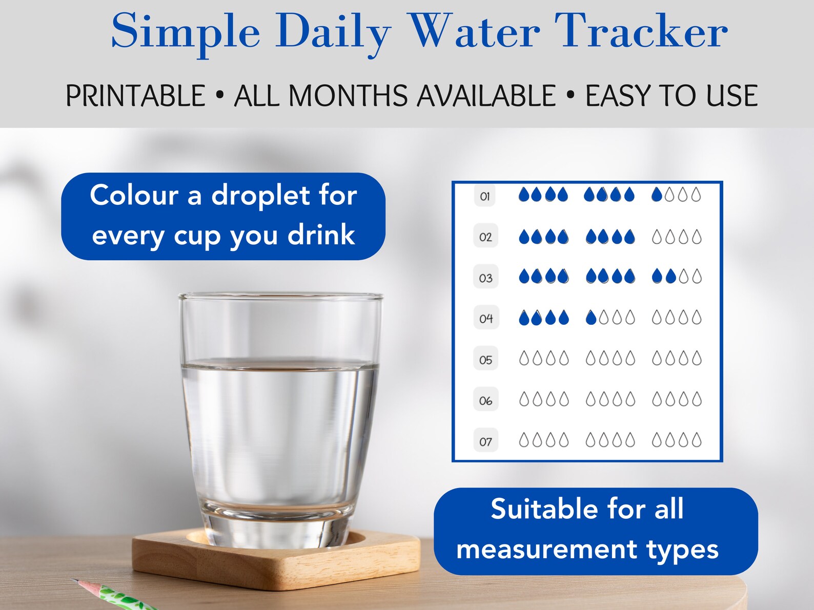 Simple Monthly Water Intake Tracker | Water Habit Tracker | Water ...