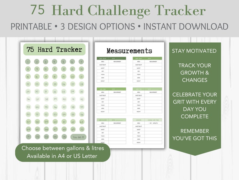 75 Hard Challenge Tracker Green 75 Hard Theme 75 Hard Challenge ...