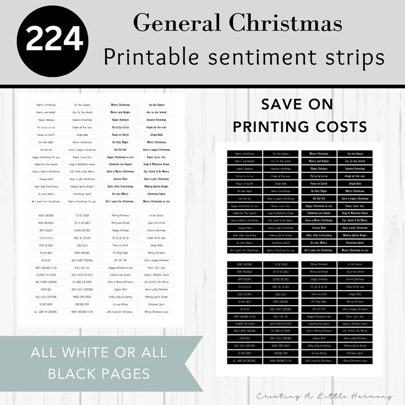 Printable Christmas Sentiment Strips | Black and White Sentiment Strips ...