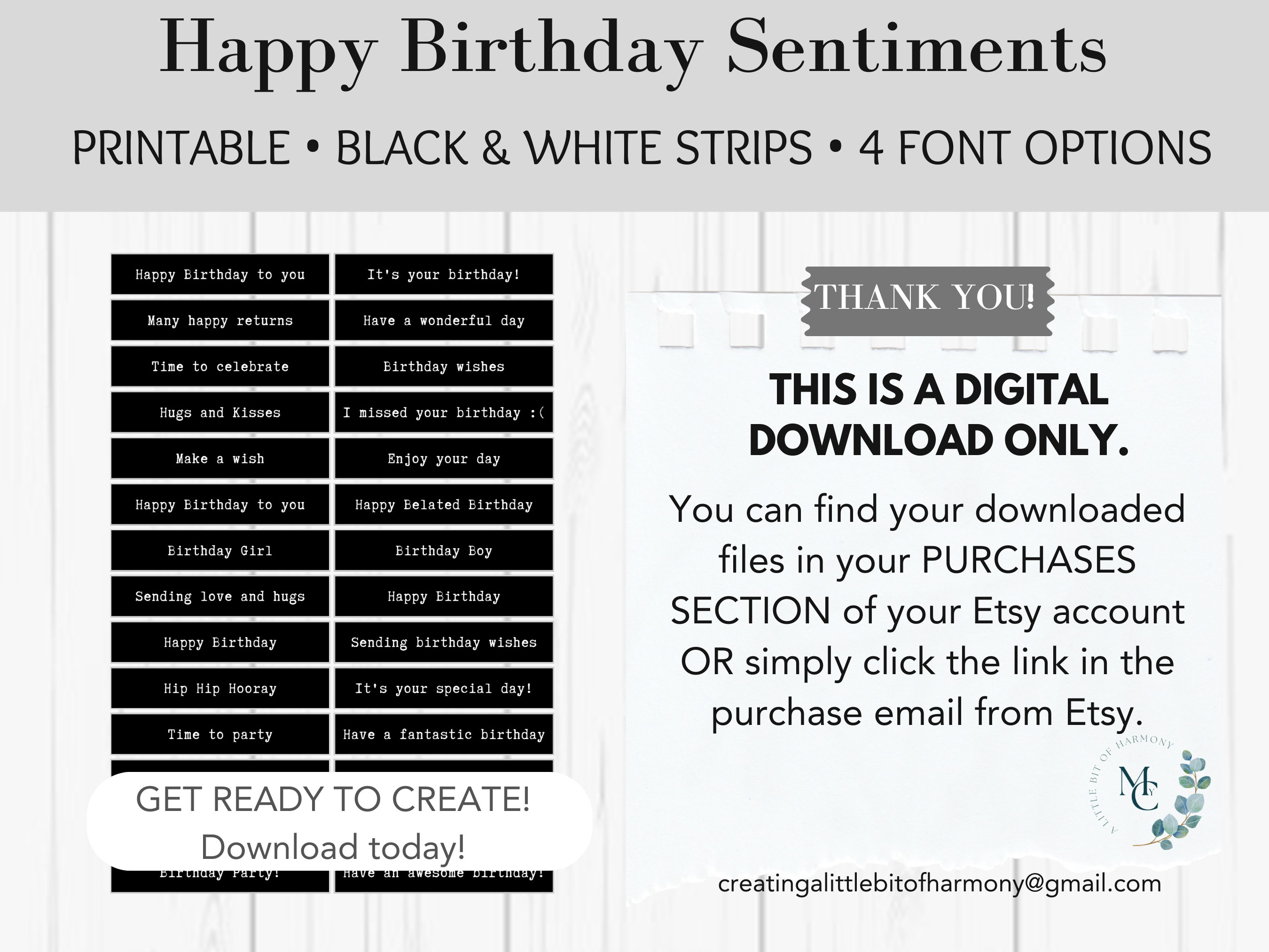 Printable Birthday Sentiment Strips | Black and White Sentiment Strips ...
