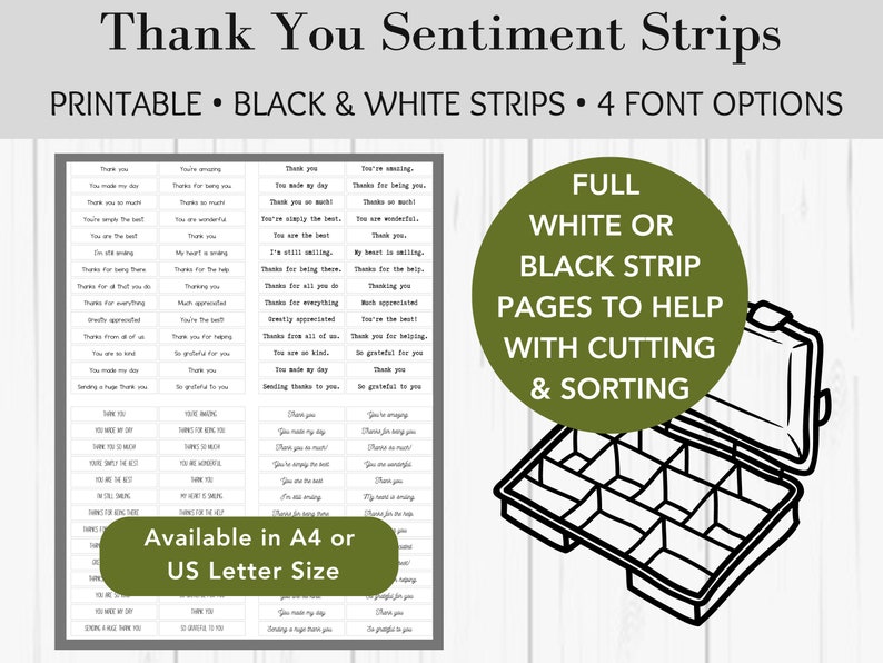 Printable Thank You Sentiment Strips | Black and White Sentiment Strips ...