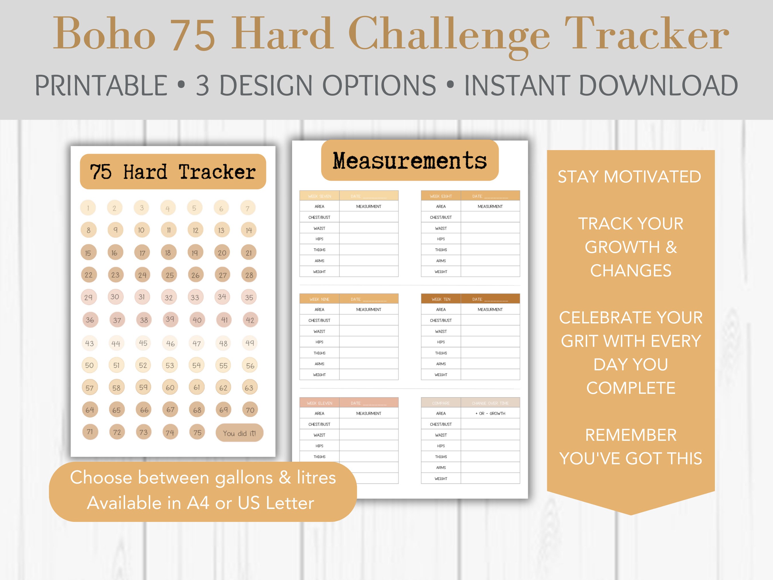 75 Hard Challenge Tracker Boho 75 Hard 75 Hard Challenge Checklist ...