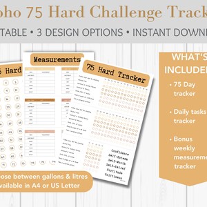 75 Hard Challenge Tracker Boho 75 Hard 75 Hard Challenge Checklist ...