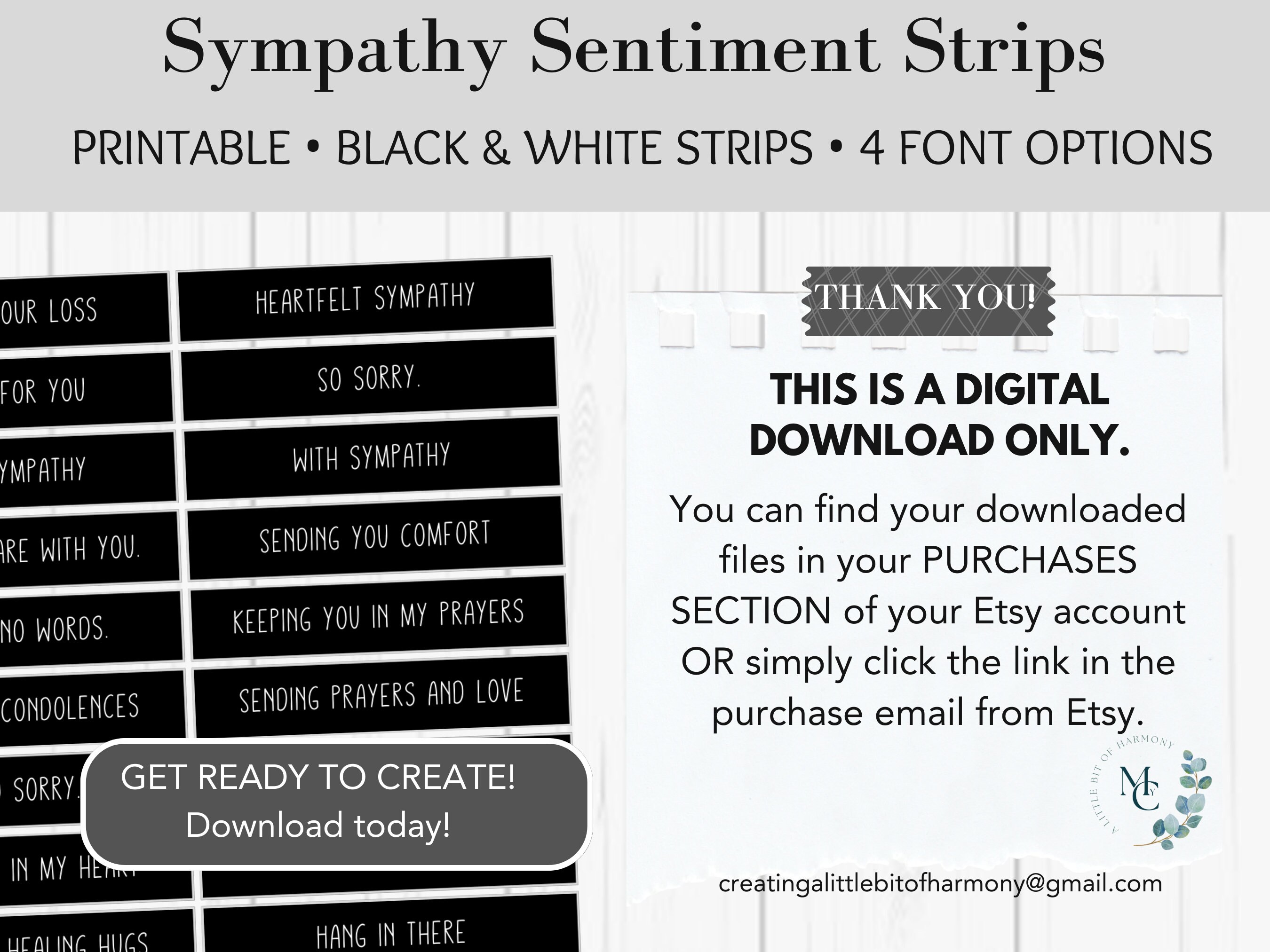Printable Sympathy Sentiment Strips | Black and White Sentiment Strips ...