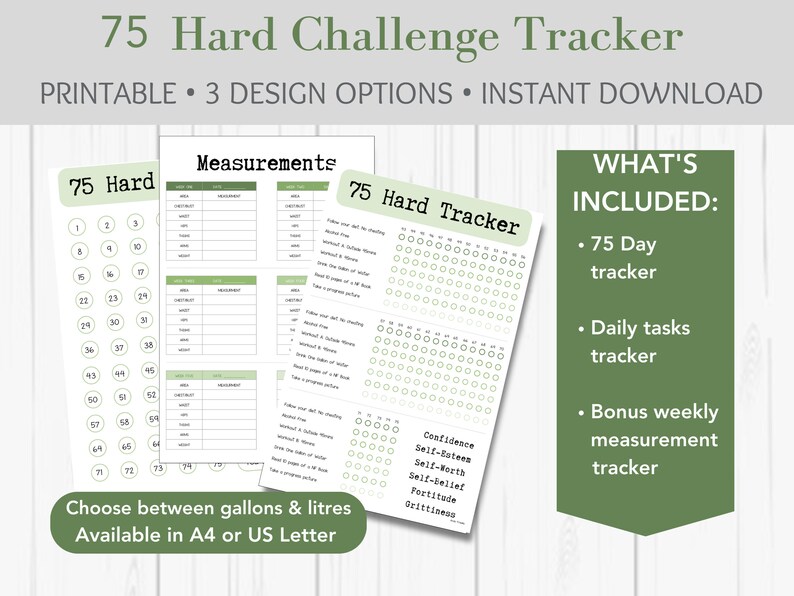 75 Hard Challenge Tracker Green 75 Hard Theme 75 Hard Challenge ...